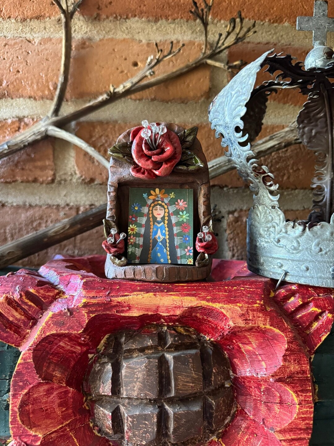 Little Rustic Pottery Shrine With Roses and Beads *** Shrine ~ Altar ...