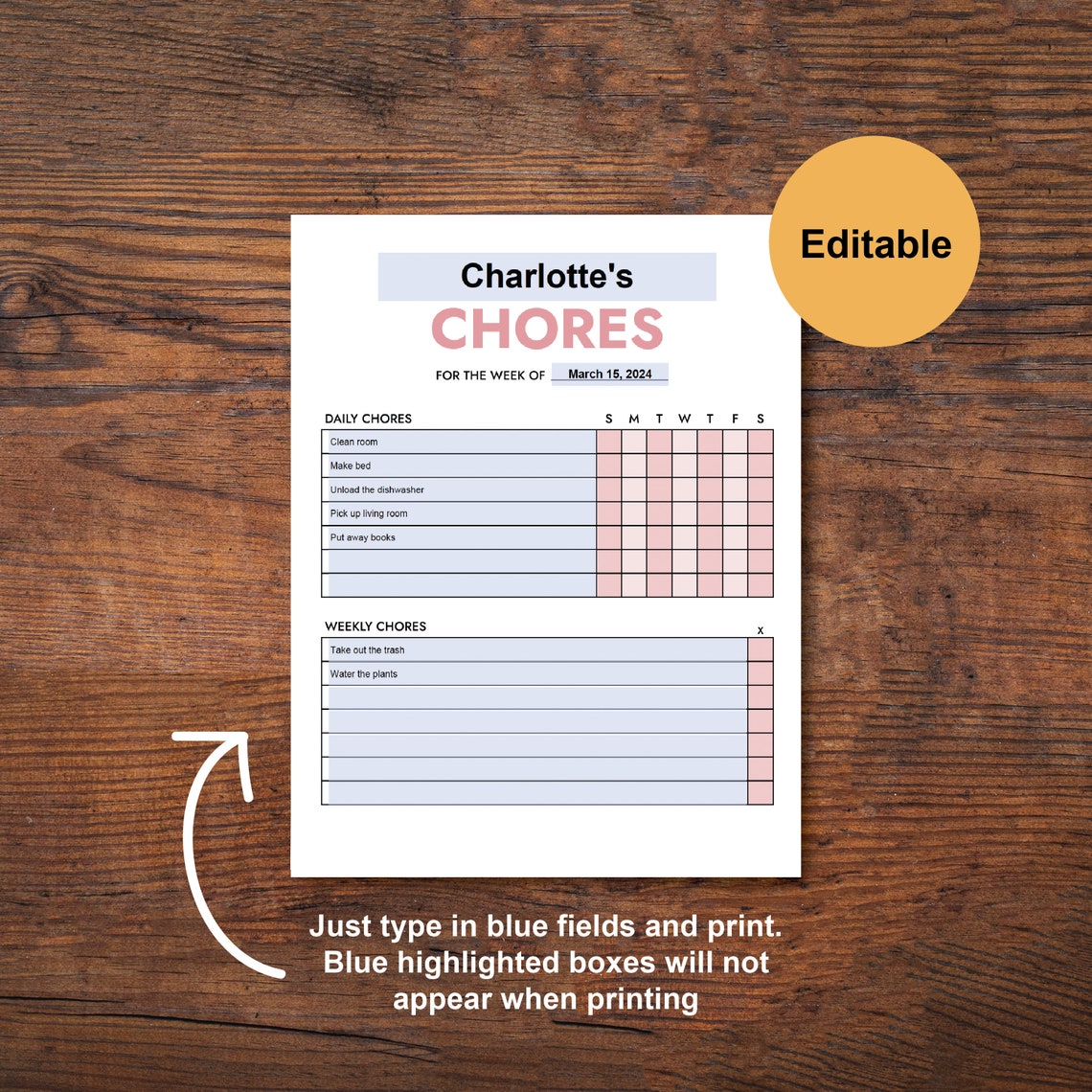 Chore Chart, Kids Chore Chart, Teen Chores, Editable Chore List - Etsy
