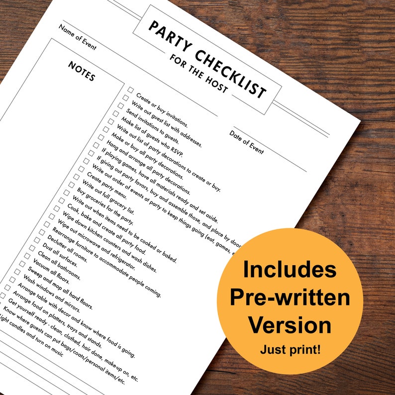 Party Checklist, Event Planning Checklist, Digital Checklist for Host ...