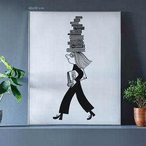 Book Lovers. Bibliophilia. Illustration Art. Cute Giclée Print / 50x70 ...