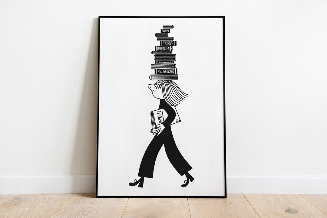 Book Lovers. Bibliophilia. Illustration Art. Cute Giclée Print / 50x70 ...