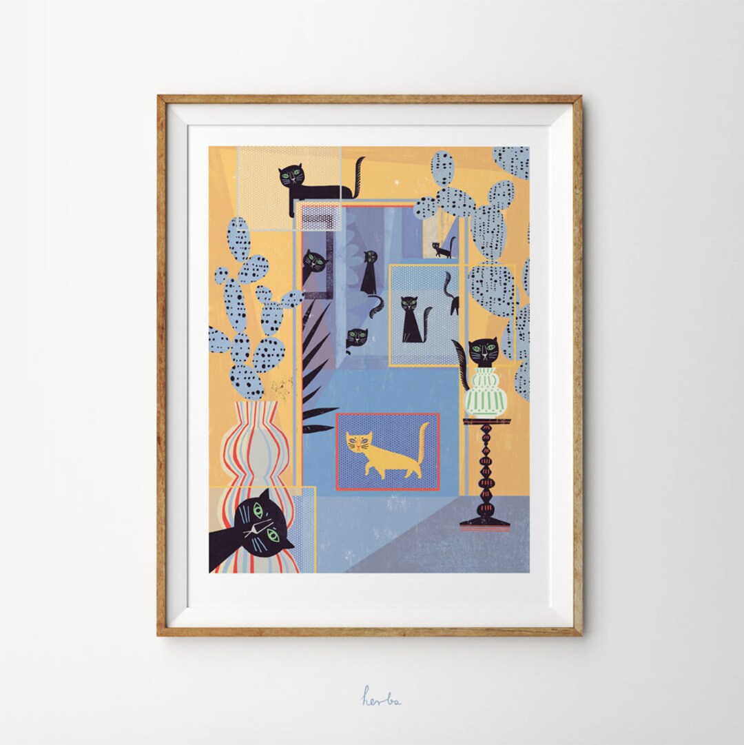 Cats Vintage Illustration / Cat Poster / High Quality Cat Print ...