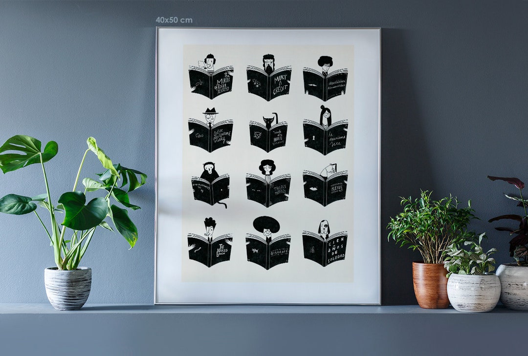 Book Lovers Wall Art: Bibliophilia Illustration Art / Giclée Print ...
