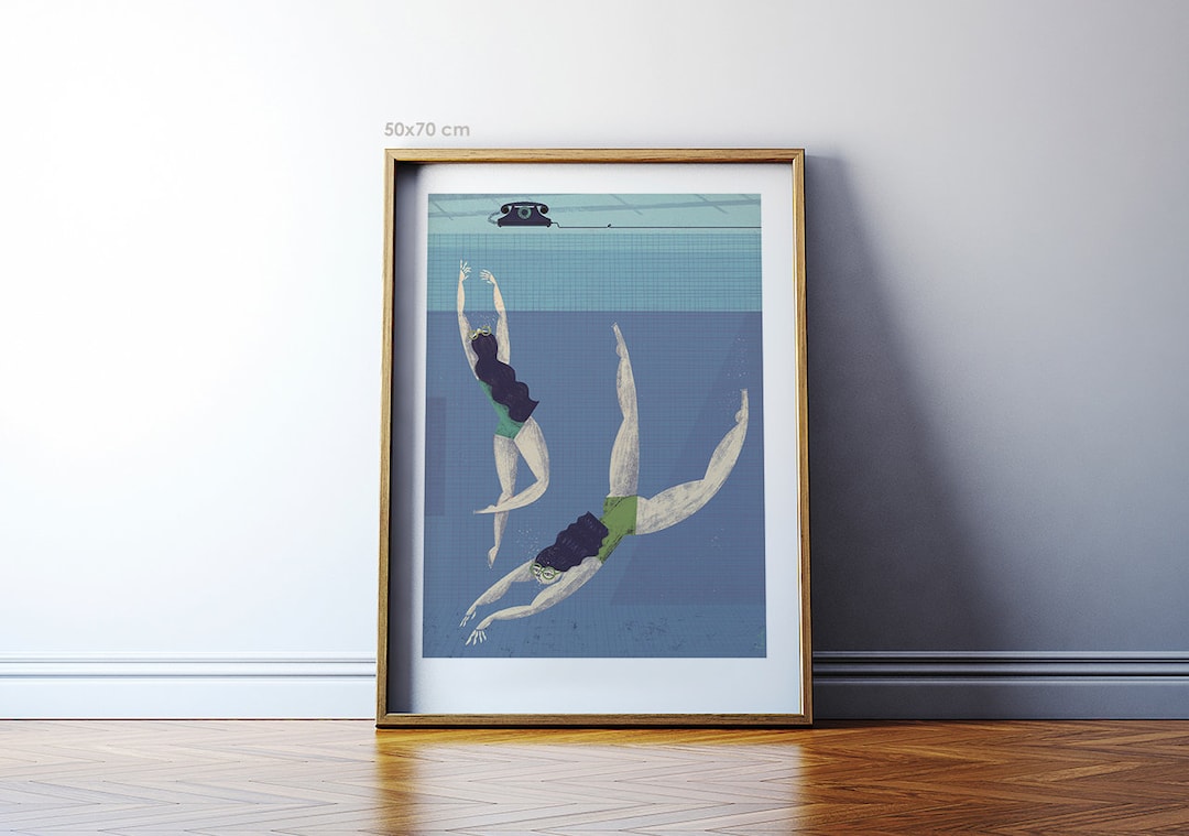 Swimming Pool Sports Illustration Art / Vintage Swimsuit Fashion ...