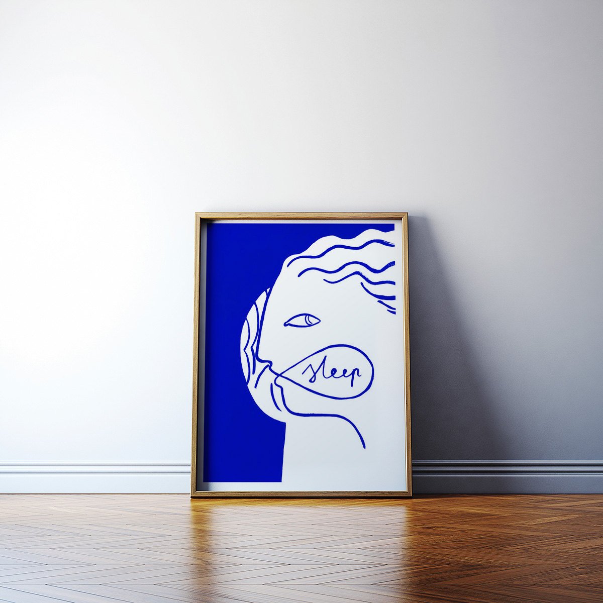 Minimalist face print / Blue portrait / Illustration art / | Etsy