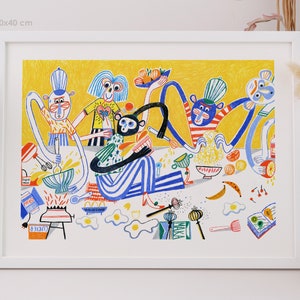 Monkeys Cooking / Funny Illustration / 70x50 Cm 40x30 Cm Poster / Kids ...