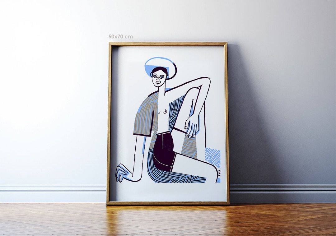 Modern Minimalist Illustration Art: Portrait of a Sitting Girl. 50x70 ...