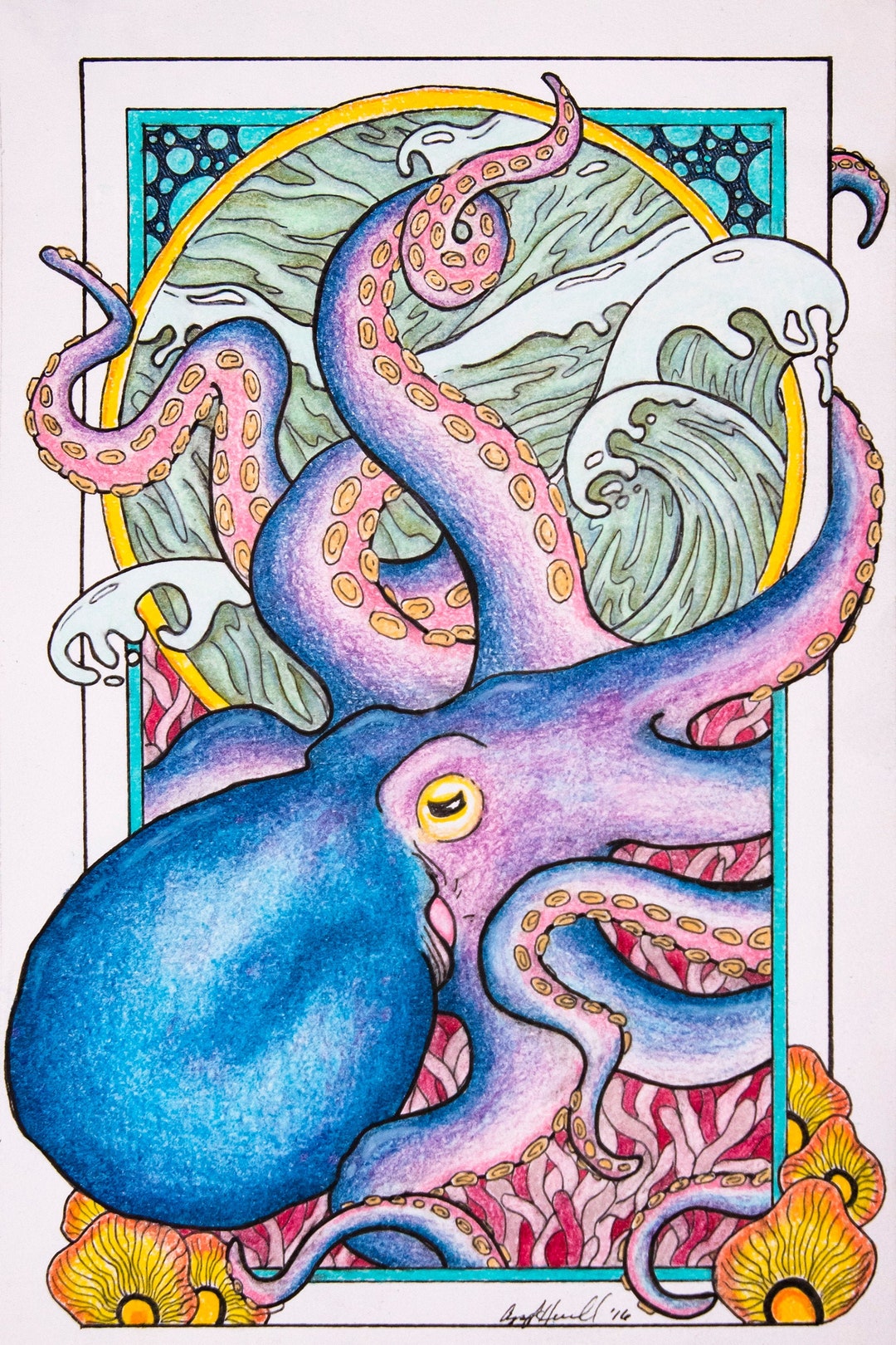 Octopus Colored Pencil Print 8x12 - Etsy