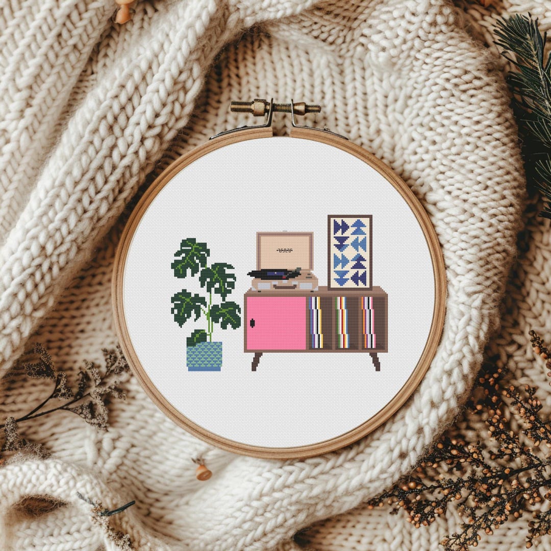 Cream Record Player Cross Stitch Pattern - Etsy