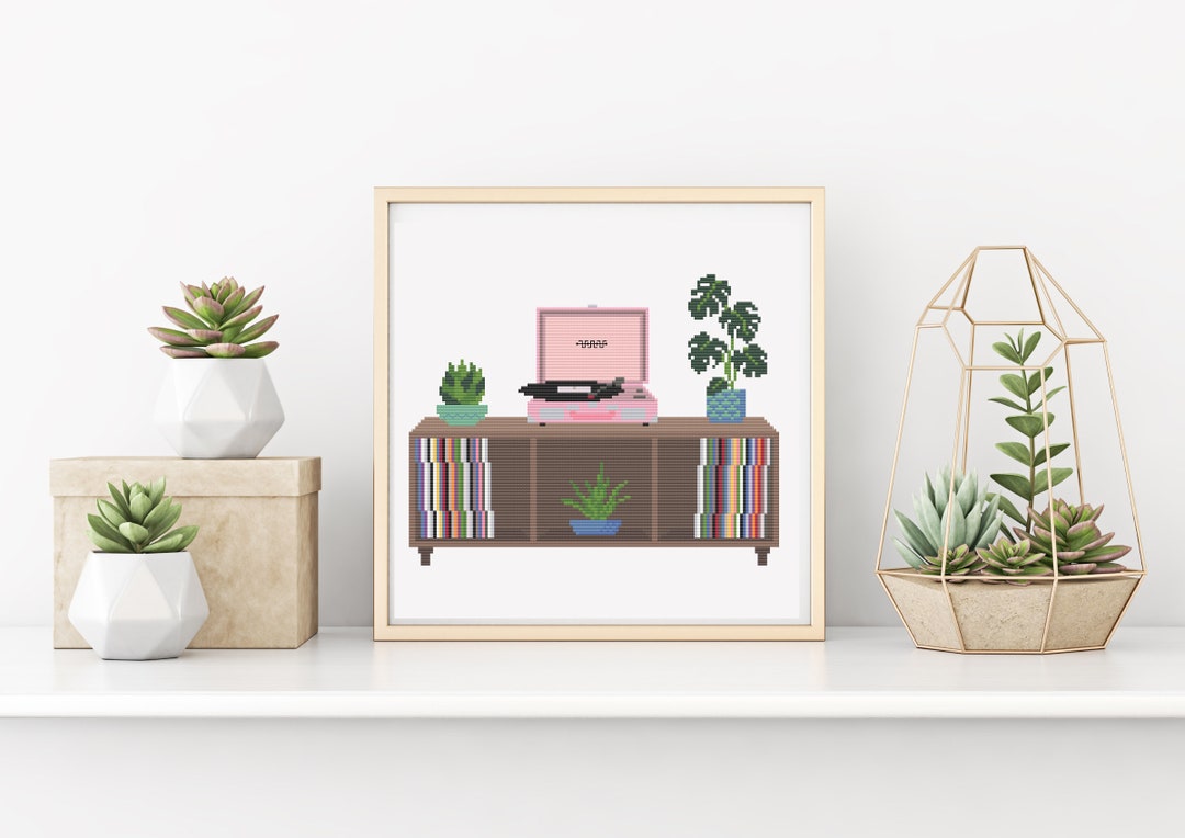 Pink Record Player Cross Stitch Pattern - Etsy