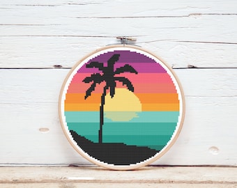 Tropical Sunset Cross Stitch Pattern, Pattern Only, Digital Download - Etsy