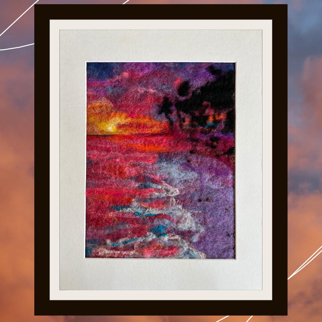 Sunset on Ocean Wool Felt Picture. Hawaii Wool Painted Felted Art ...
