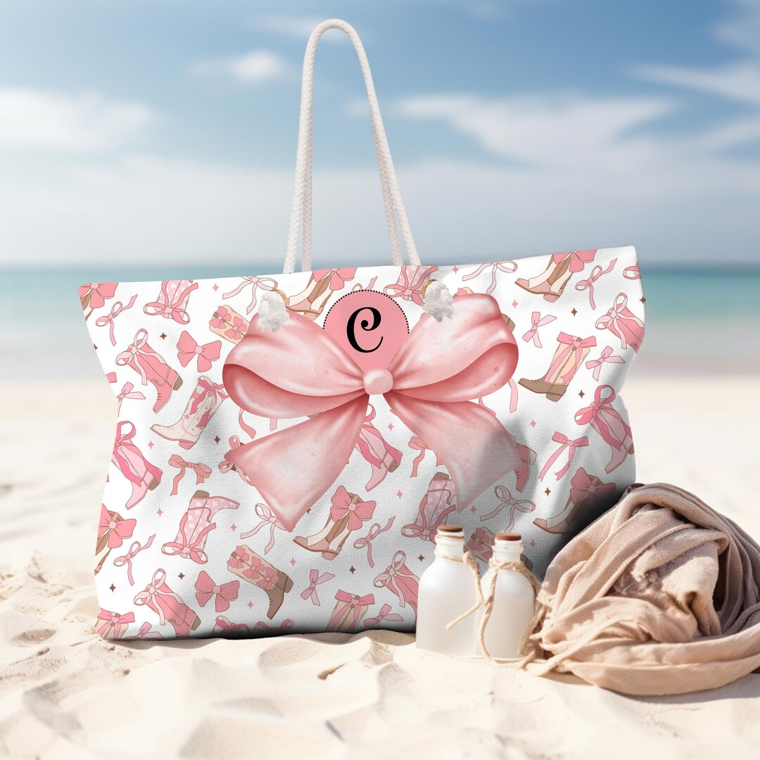 Personalized Pink Coastal Cowgirl Coquette Beach, Travel, Shopping Bag ...