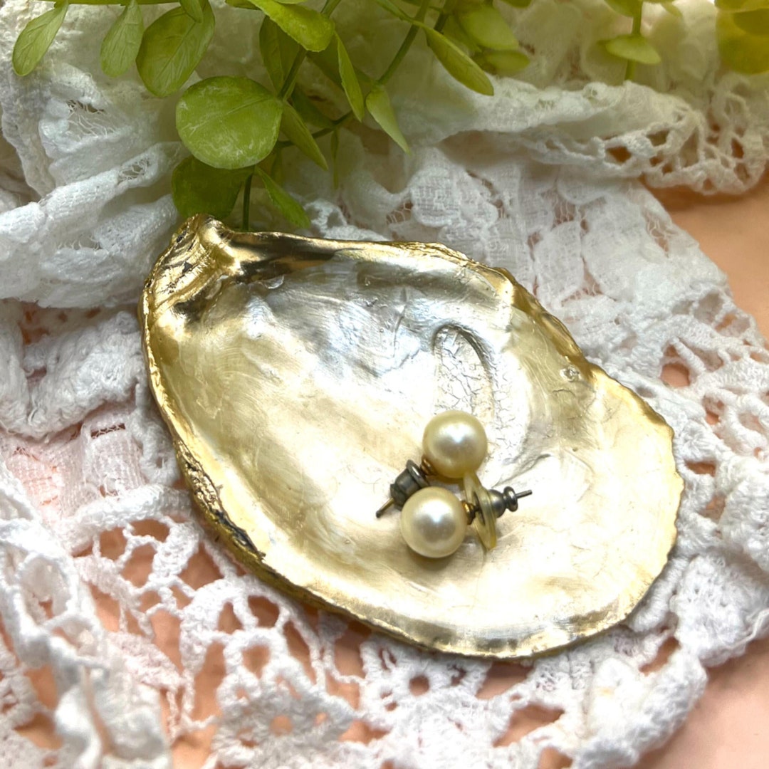 Personalized Gilded Golden Oyster Shell, Trinket Ring Dish, Coastal ...