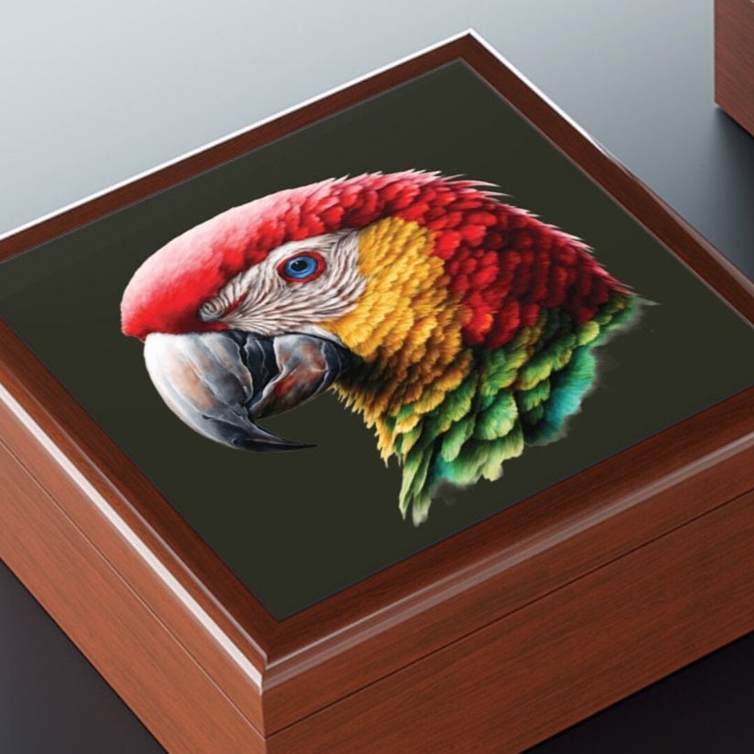 Stunning Macaw Parrot Print on a Ceramic Tile & Wood Box, Keepsake ...