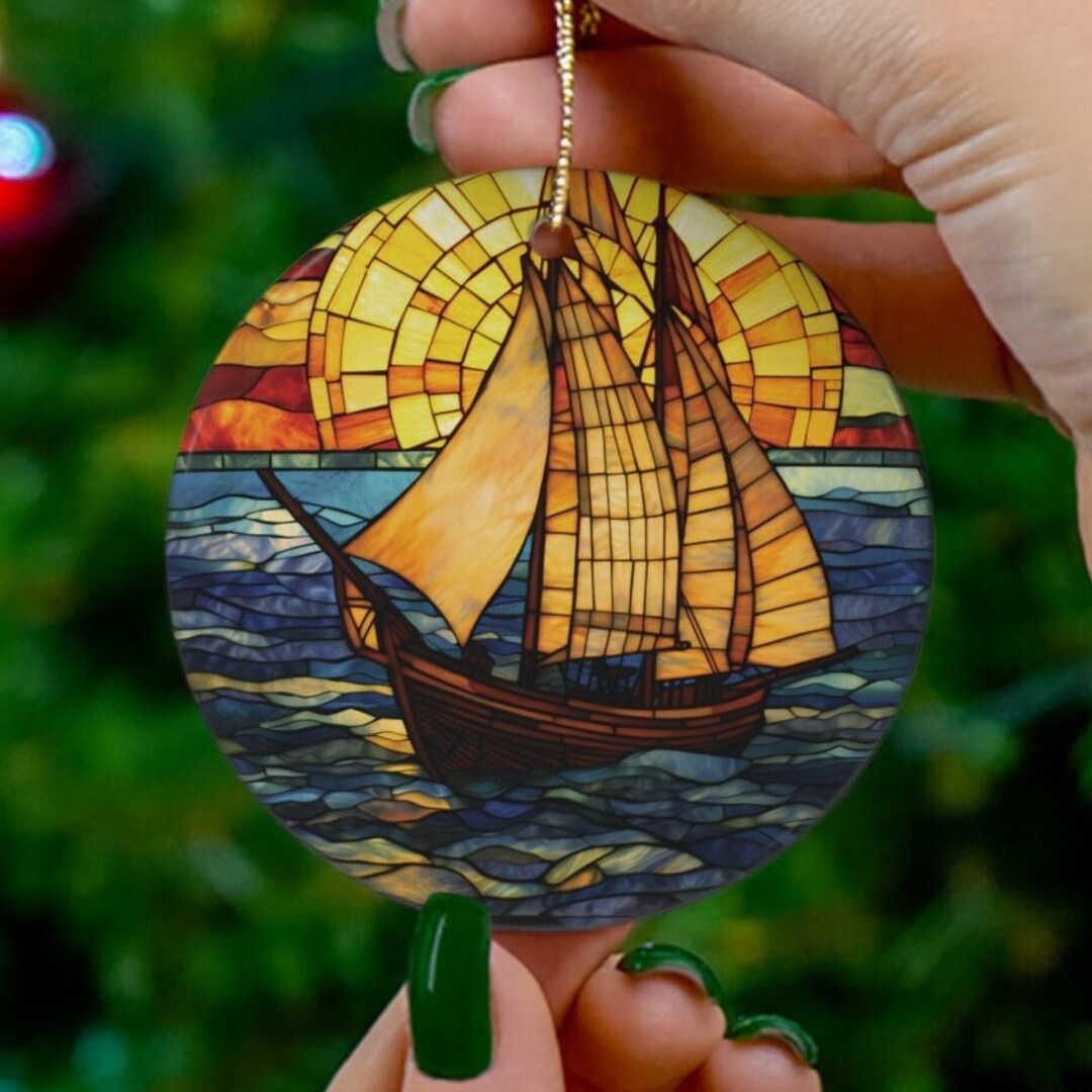 Gorgeous Sailboat #3 Stained Glass Look Ornament, Unique, Nautical ...