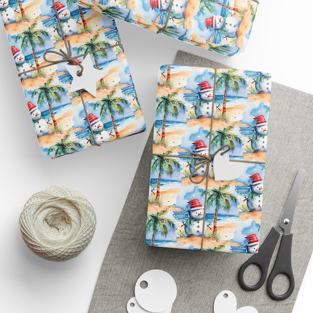 Beach Snowmen Gift Wrapping Paper, Preppy Coastal Wrapping Paper ...