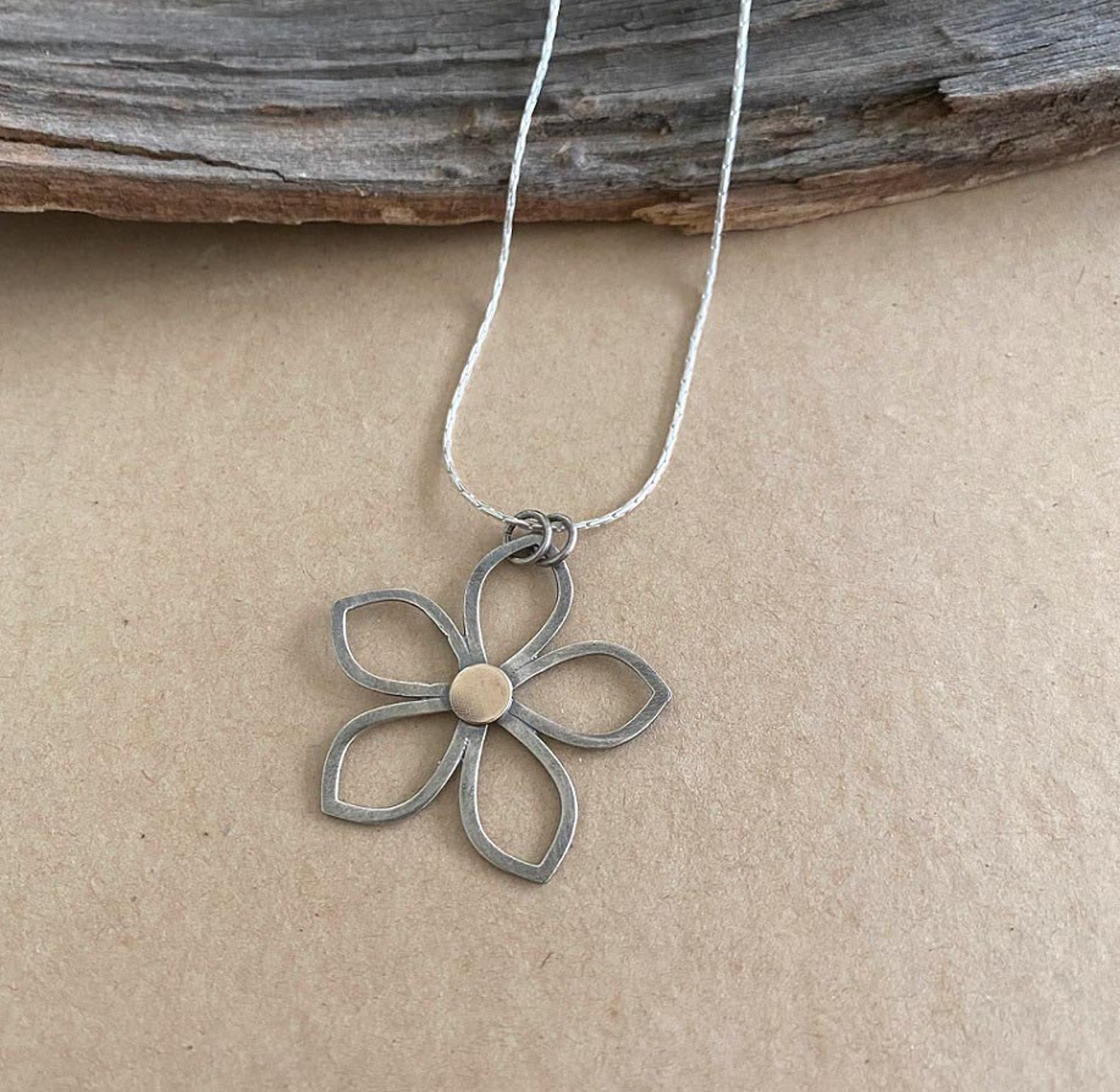 Sterling Silver Flower Pendant , Handmade Flower Pendant, Big Flower ...