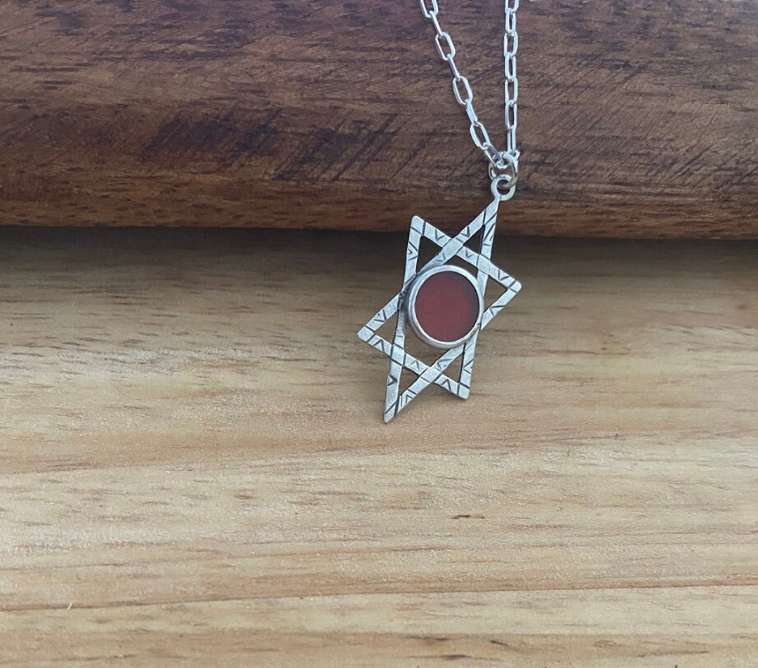 Silver Star of David Necklace, Carnelian Star Pendant, Jewish Jewel ...