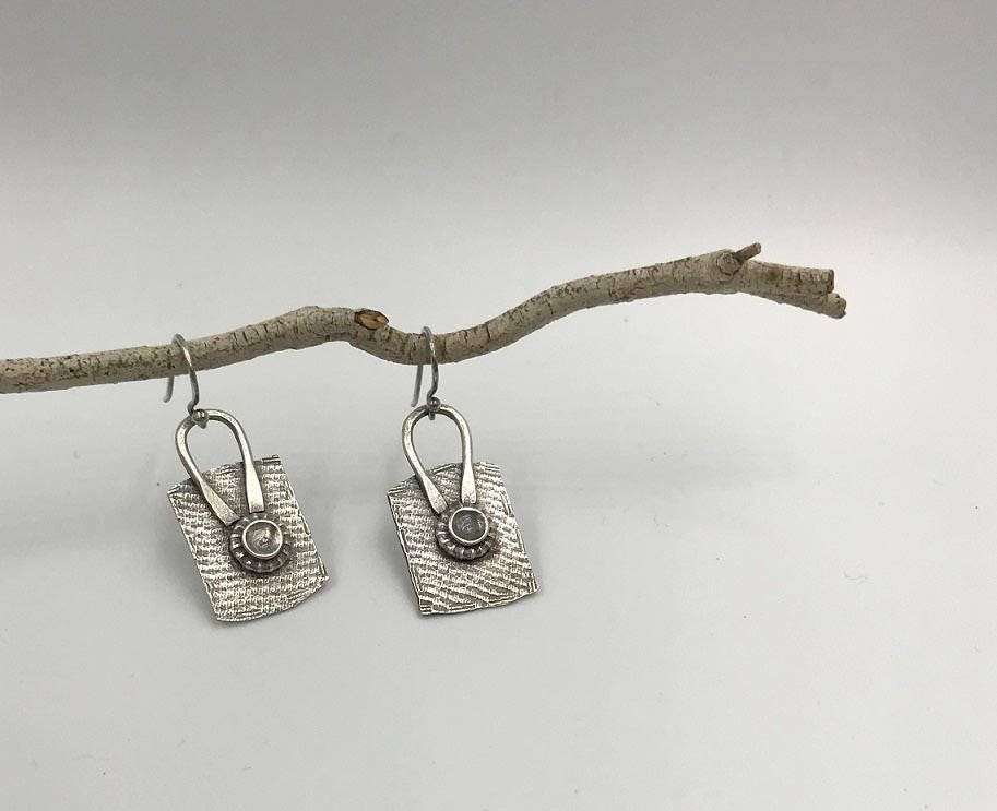 Rustic Silver Earrings Textured Dangle Earrings Hammered - Etsy Israel