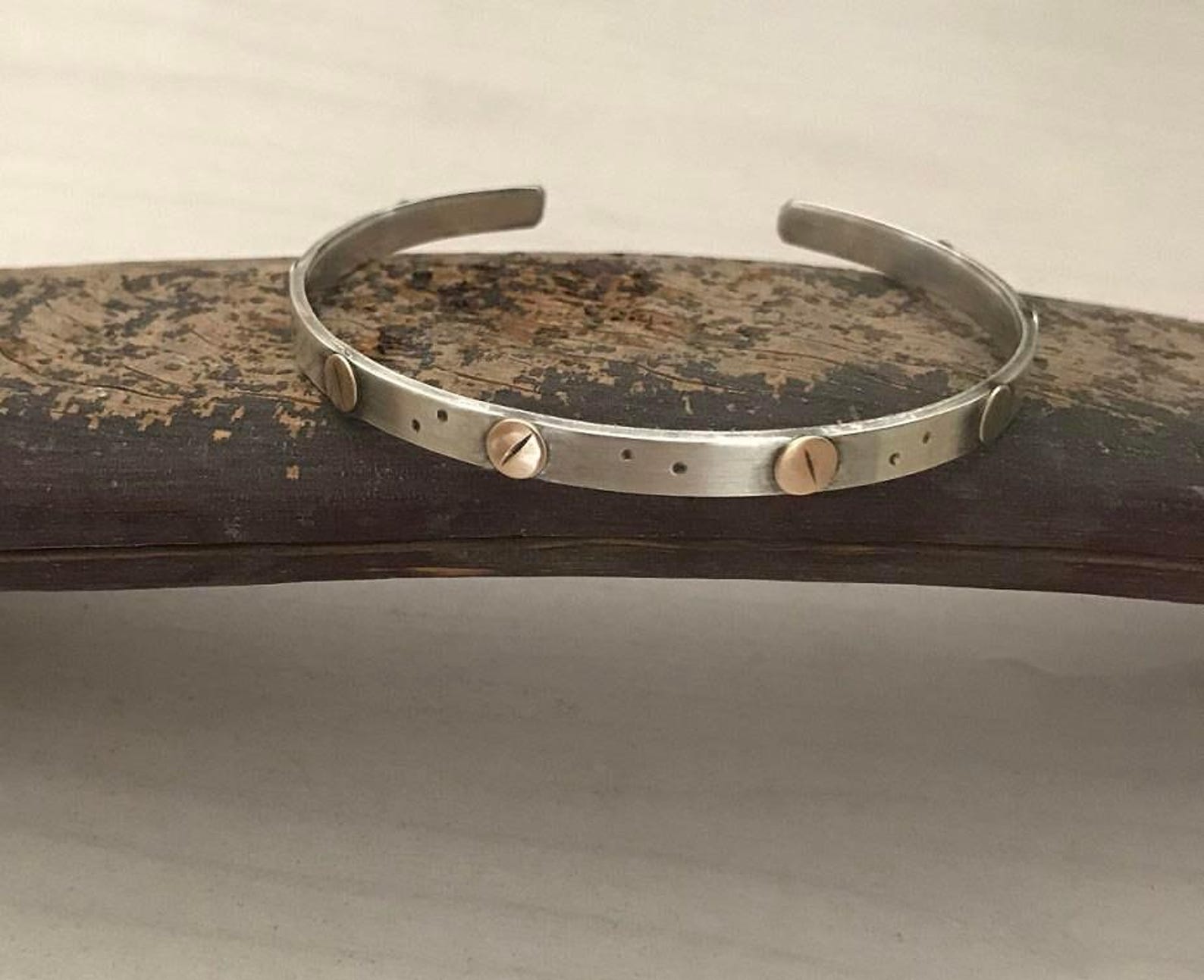 Men's Silver Cuff, Handmade Men's Jewelry, Mixed Metals Bracelet, Open ...