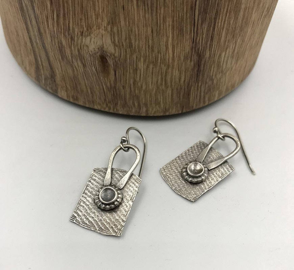 Rustic Silver Earrings Textured Dangle Earrings Hammered - Etsy Israel