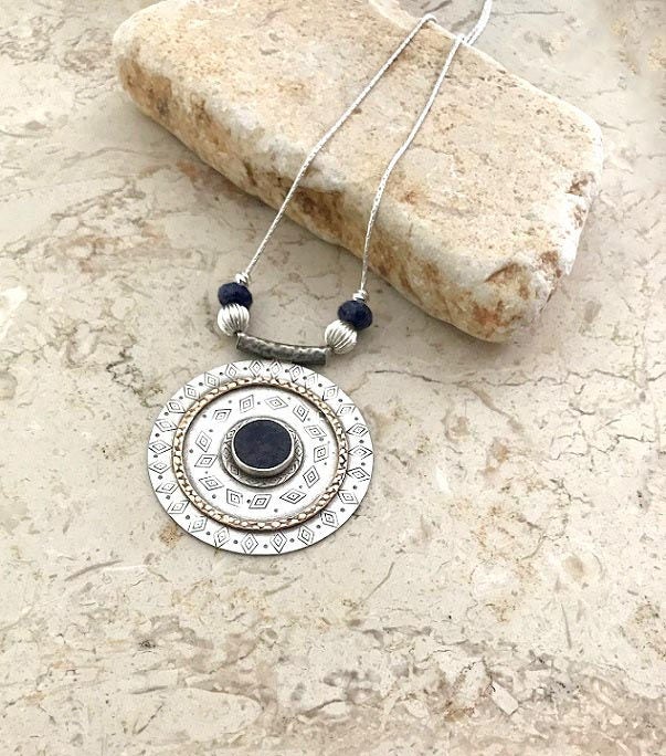 Large Pendant, Big Statement Necklace, Ethnic Style Pendant, Big Silver ...