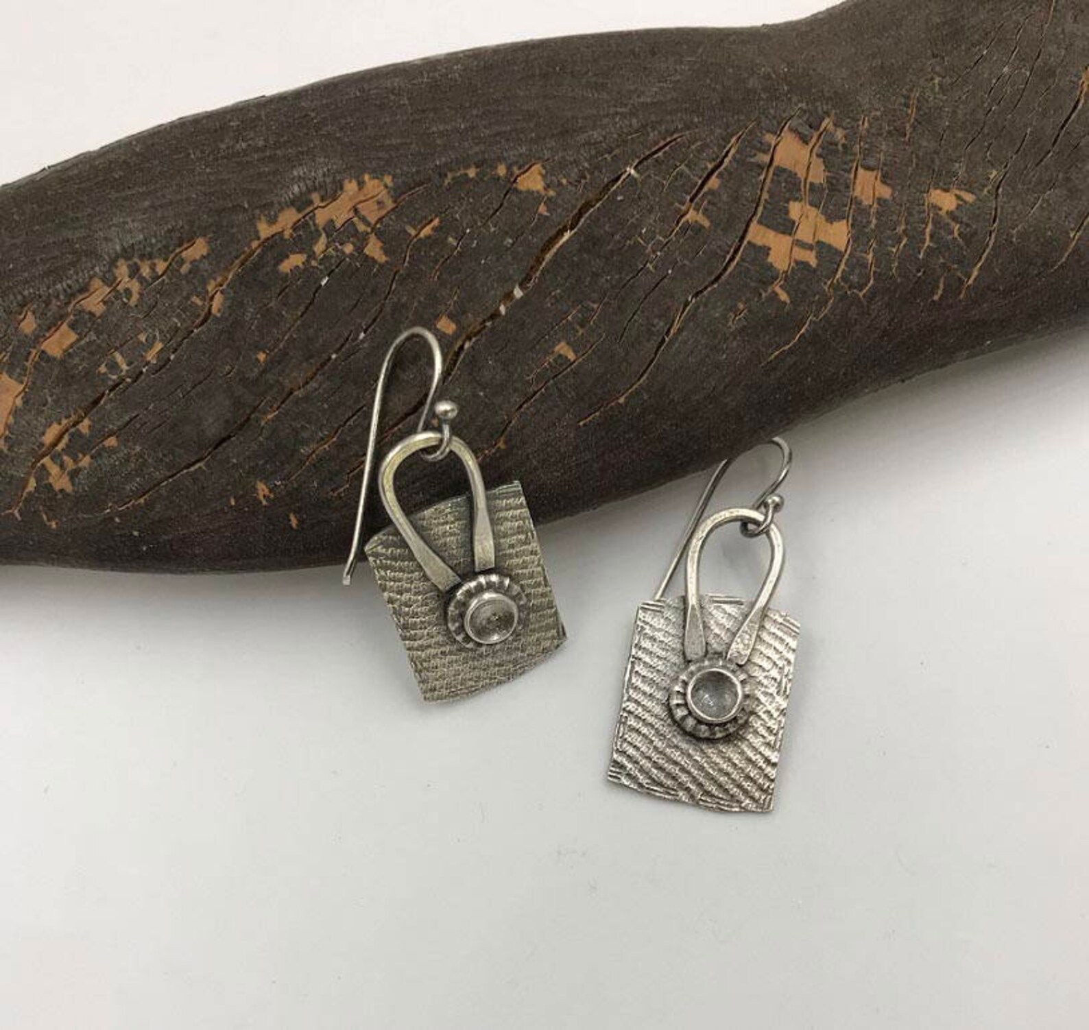 Rustic Silver Earrings, Textured Dangle Earrings, Hammered Silver ...