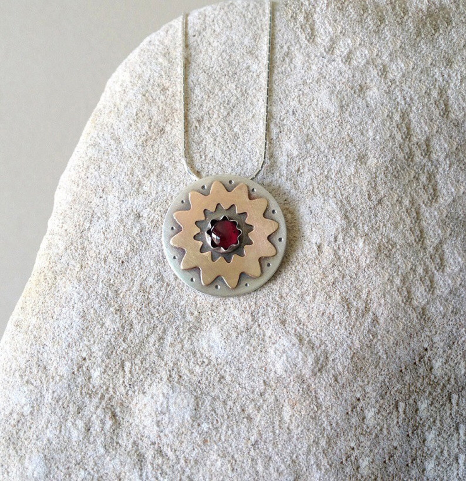 Garnet Necklace Mixed Metal Pendant Garnet Stone Pendant - Etsy