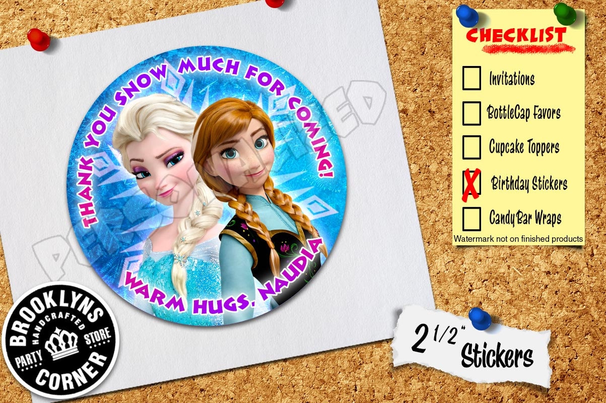 Frozen Personalized Thank You Stickers Goodie Bag Stickers - Etsy
