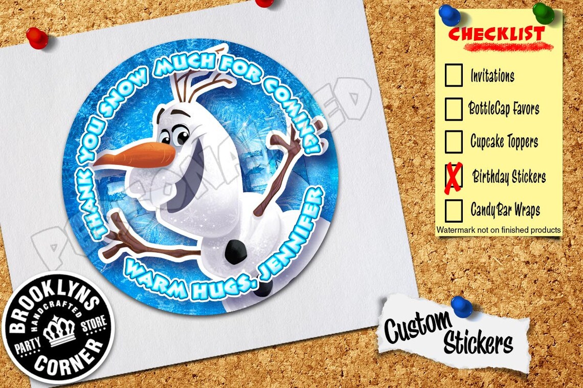 Frozen Olaf Personalized Thank You Stickers Goodie Bag | Etsy