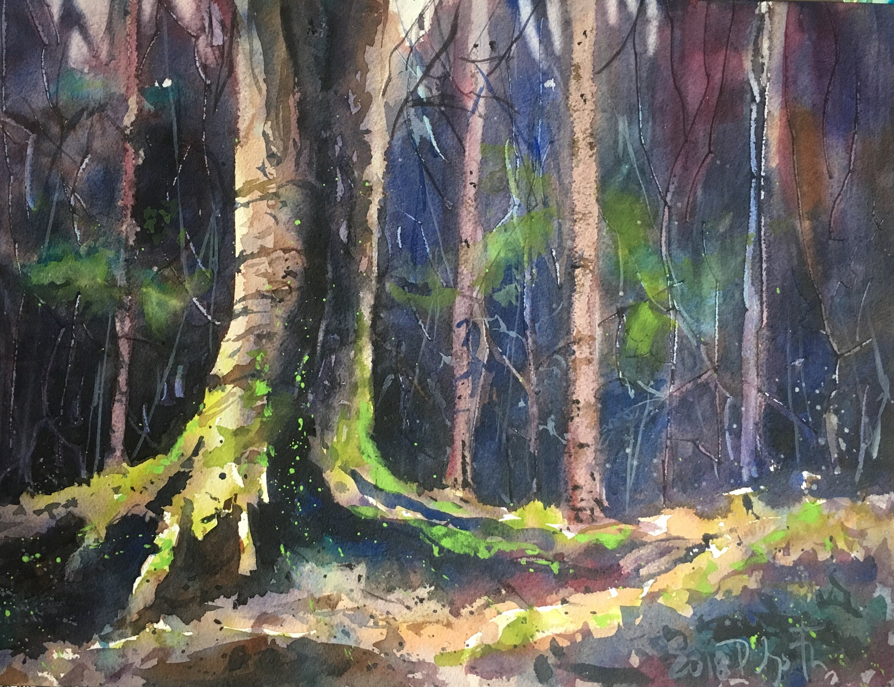 Forest, Trees, Moss, Watercolor, Painting, Art, Paintings, Wall, Art - Etsy