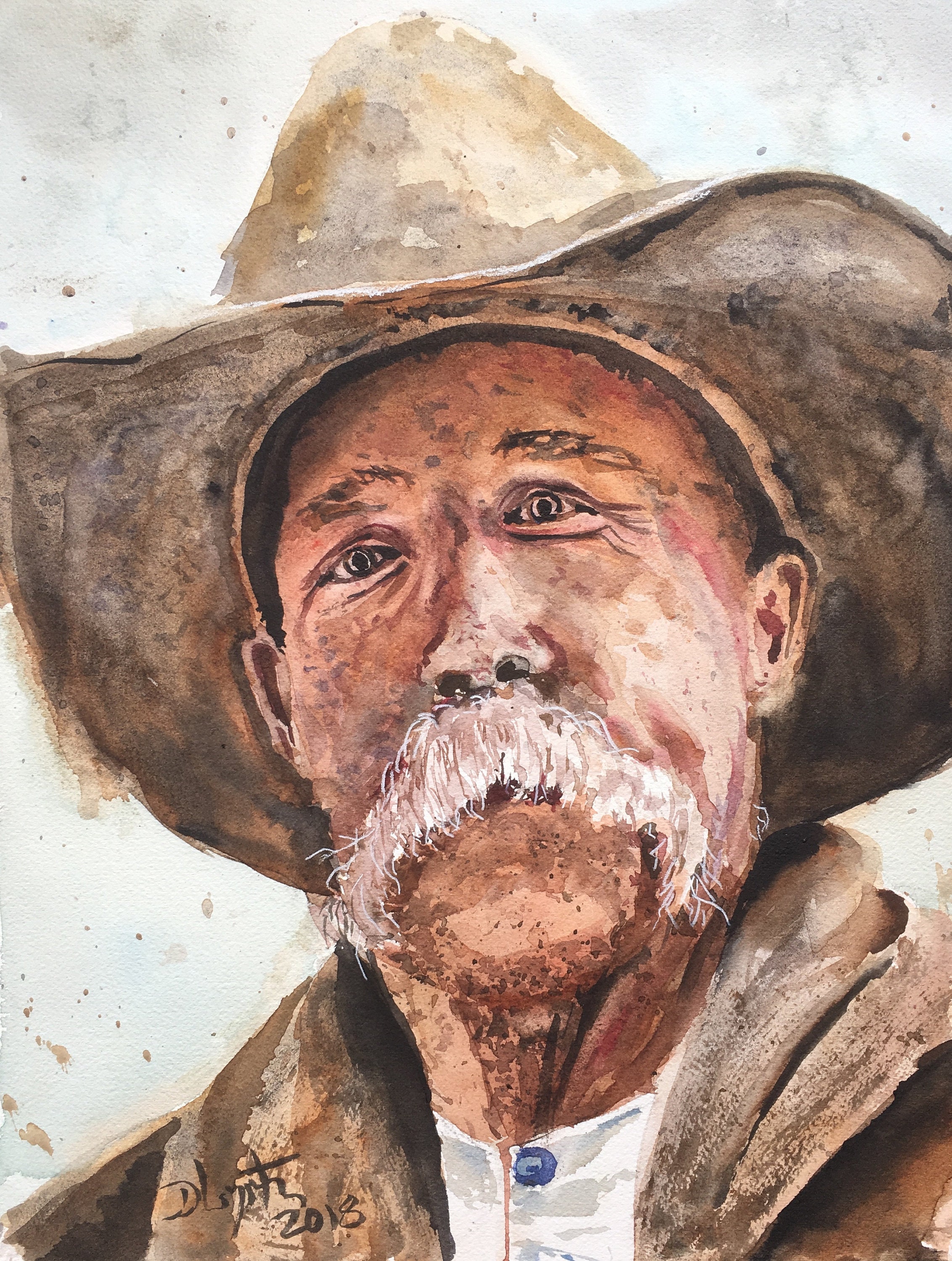 Cowboy, Wild West, Portrait, Watercolor, Face, America, Usa, Prairie ...