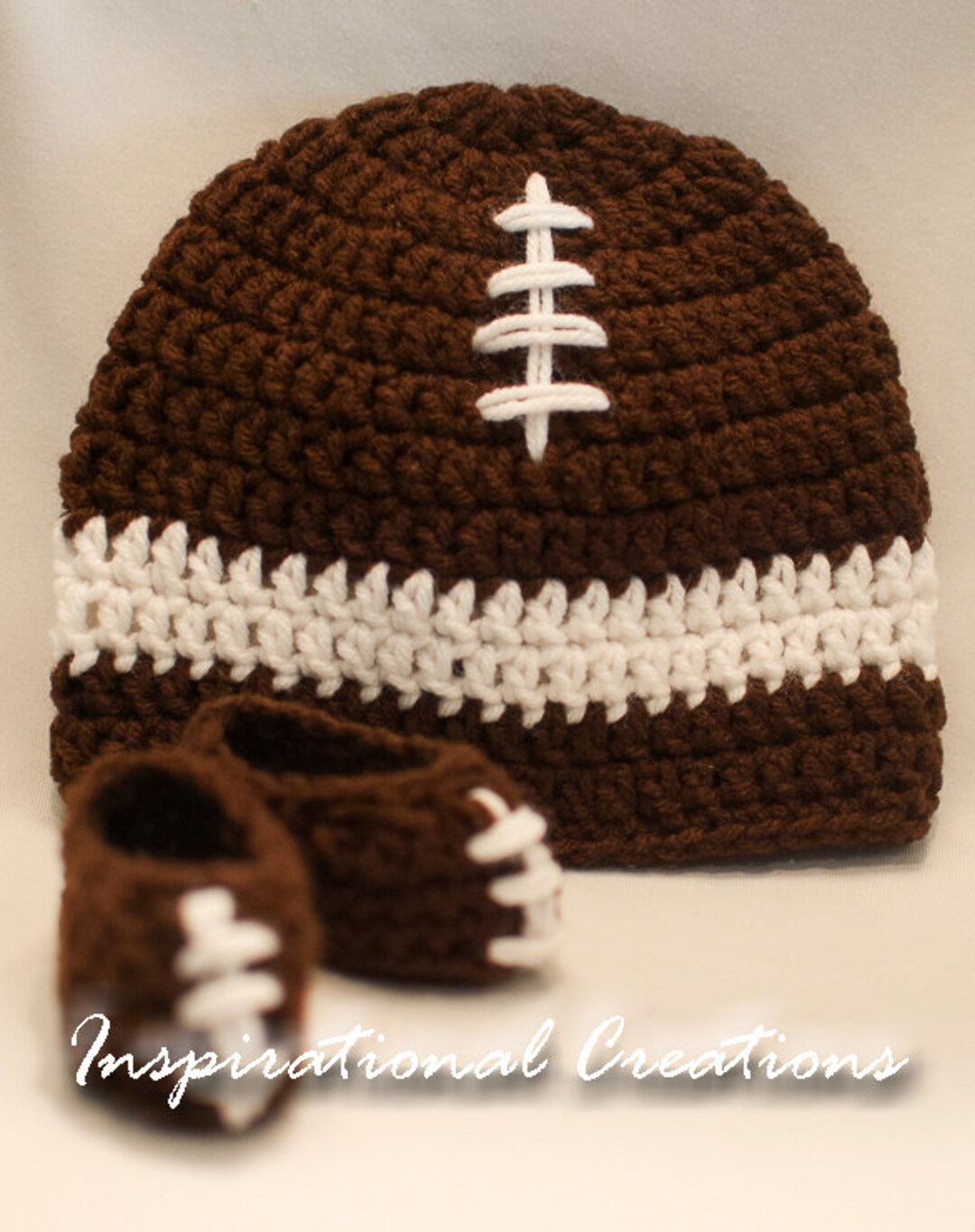 Handmade Crochet Newborn Football Beanie & Booties Set | Baby Photo ...