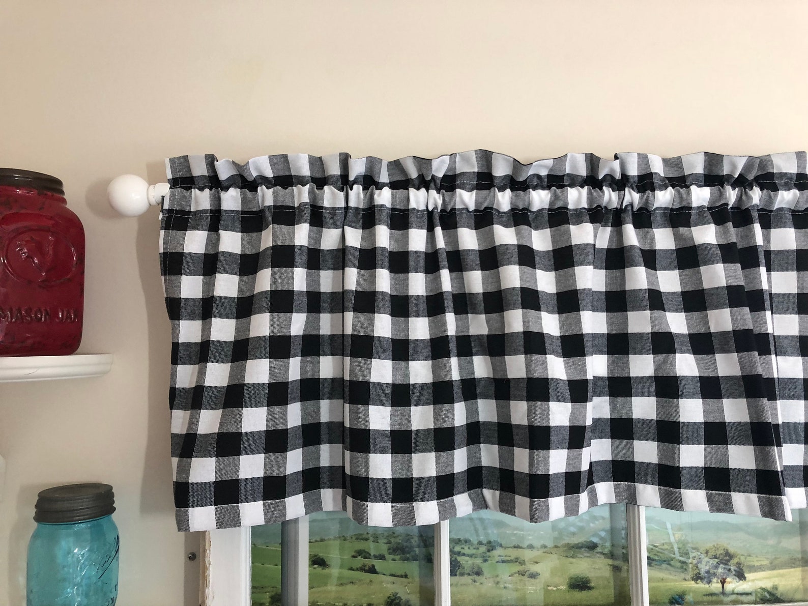 Black and White Buffalo Check Valance ~ 41 ~ 42 Inches Wide ~ Decorator ...