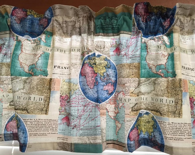 Map of the World Valance 41 42 Inches Wide | Etsy