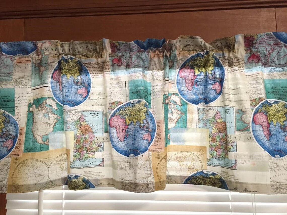 Map of the World Valance 41 42 Inches Wide - Etsy