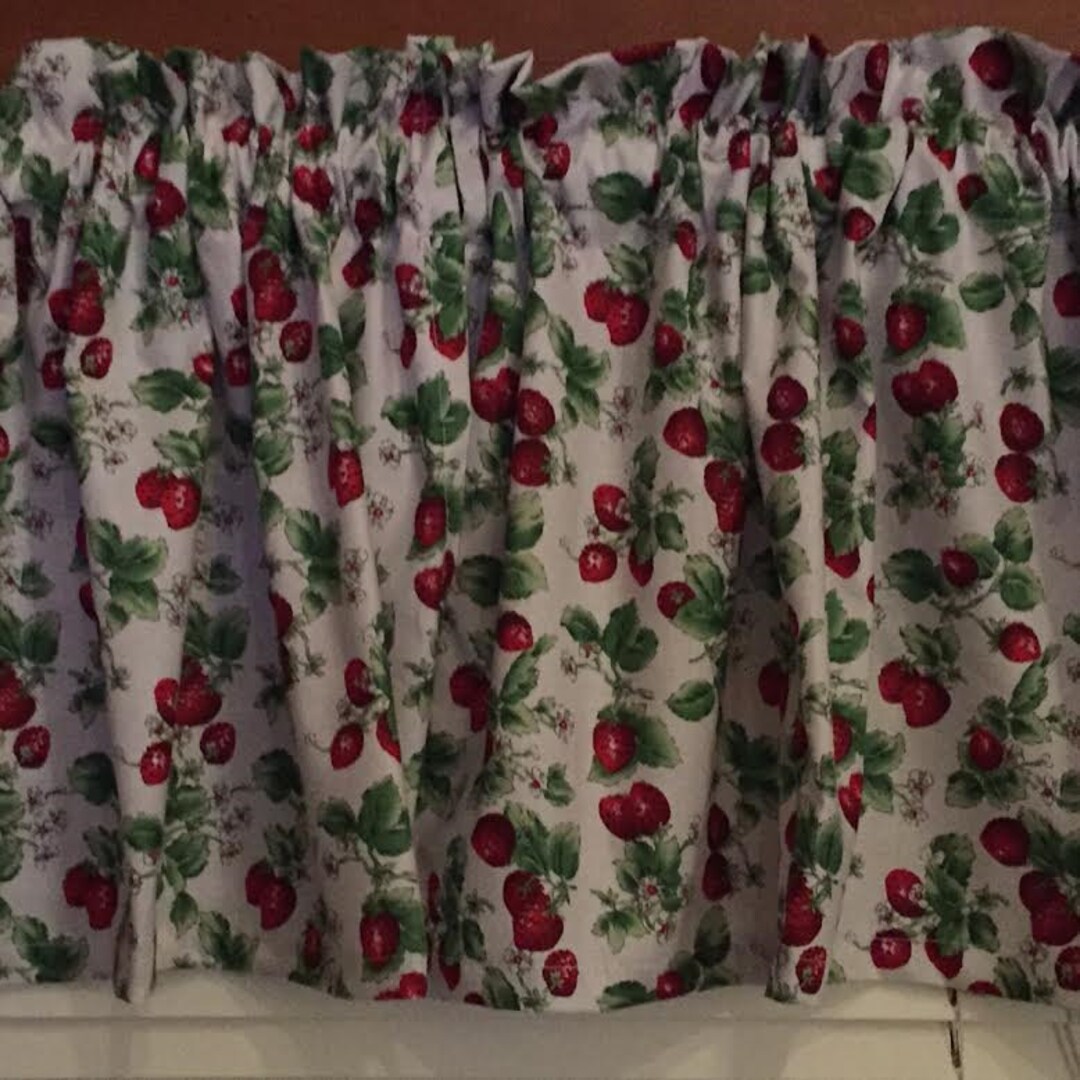 Strawberry Valance Kitchen Strawberries & Blooms Valance 41 - Etsy