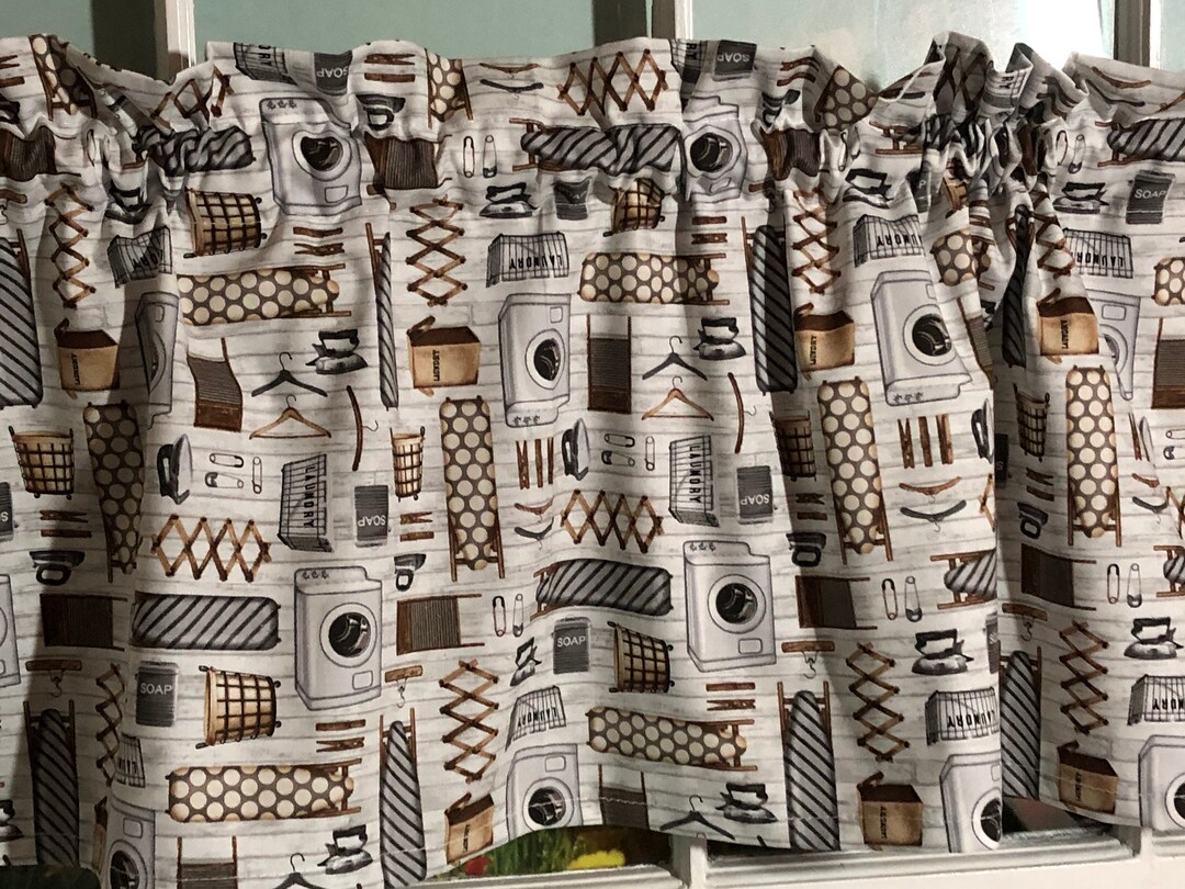 Laundry Washer Black, White & Taupe Valance 42 Inches Wide Last One - Etsy