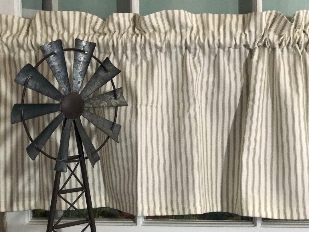Country Gray Farmhouse Ticking Valances ~ Extra Wide ~ 52 Inches Wide ...