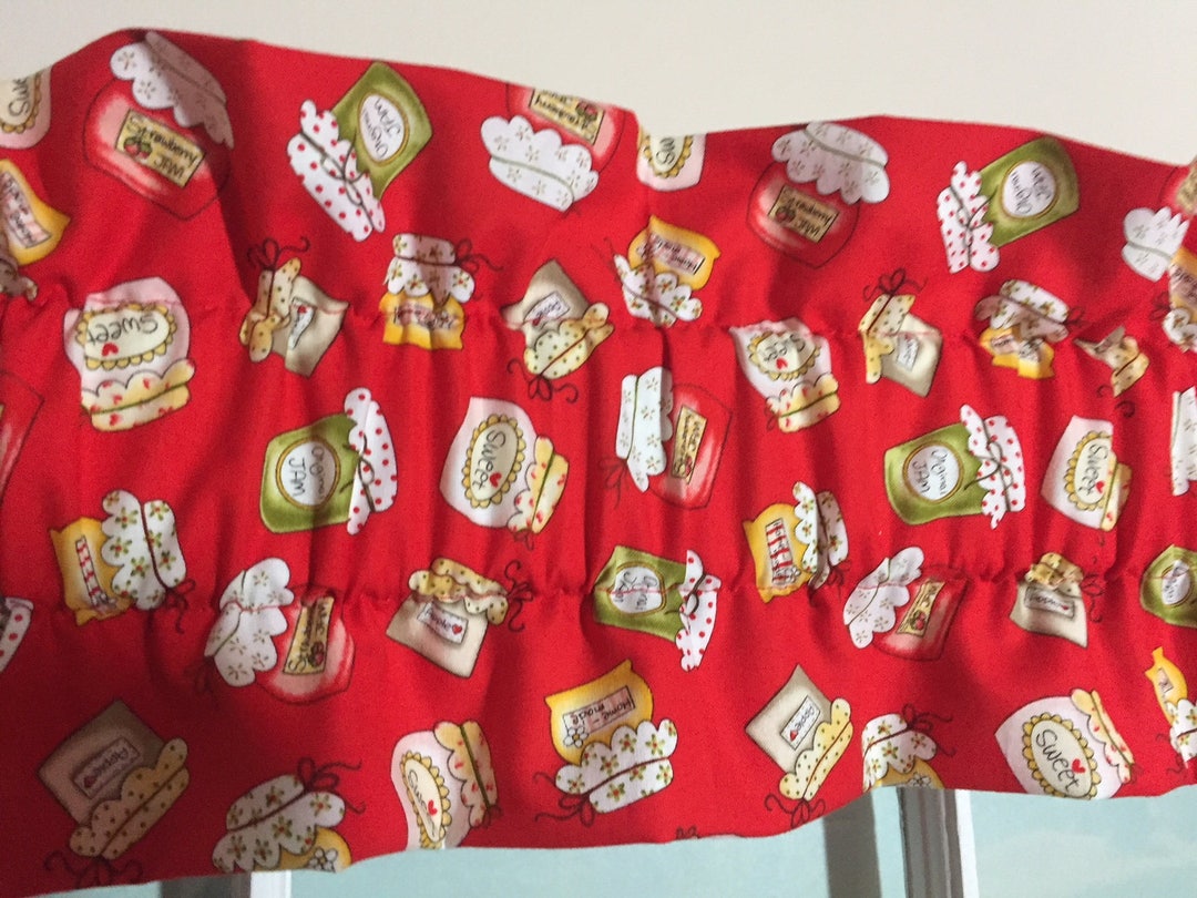 Red Homemade Jam Jars With Ruffled Toppers Sleeve Valances please Note ...