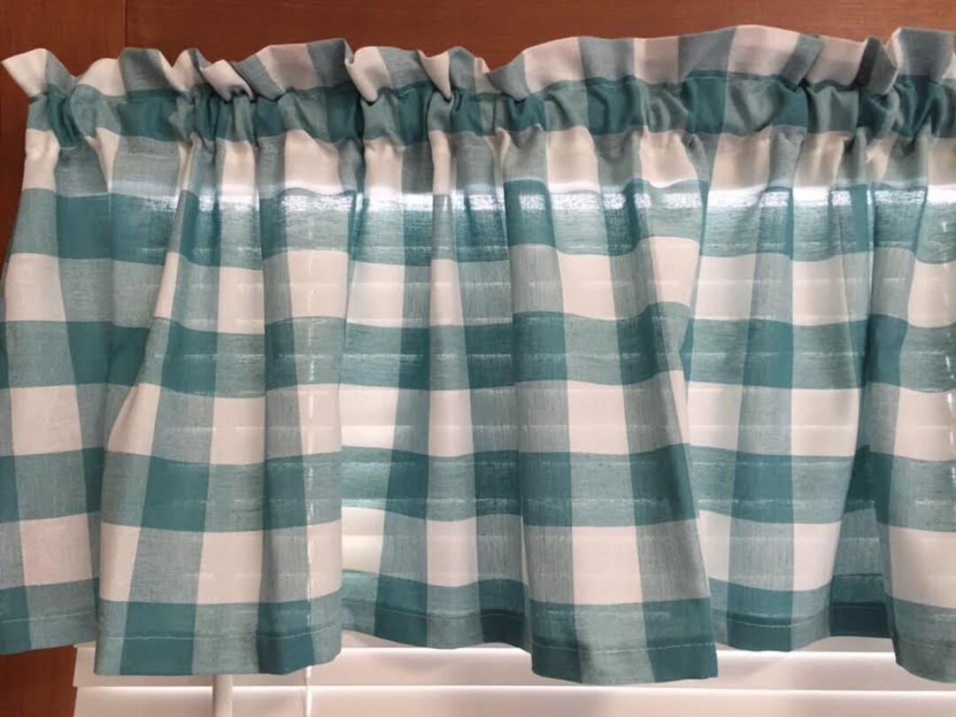 Teal and White Country Kitchen Valance or Ruffled Sleeve Valance - Etsy