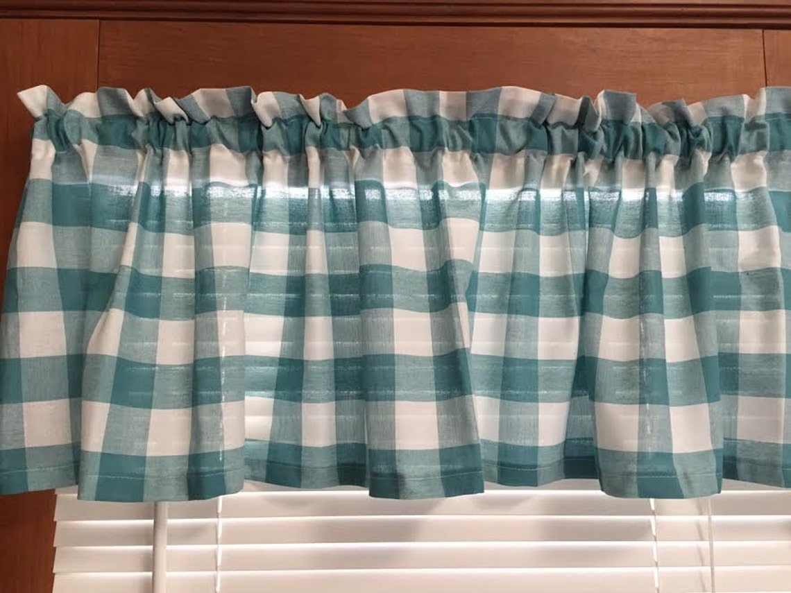 Teal and White Country Kitchen Valance or Ruffled Sleeve - Etsy