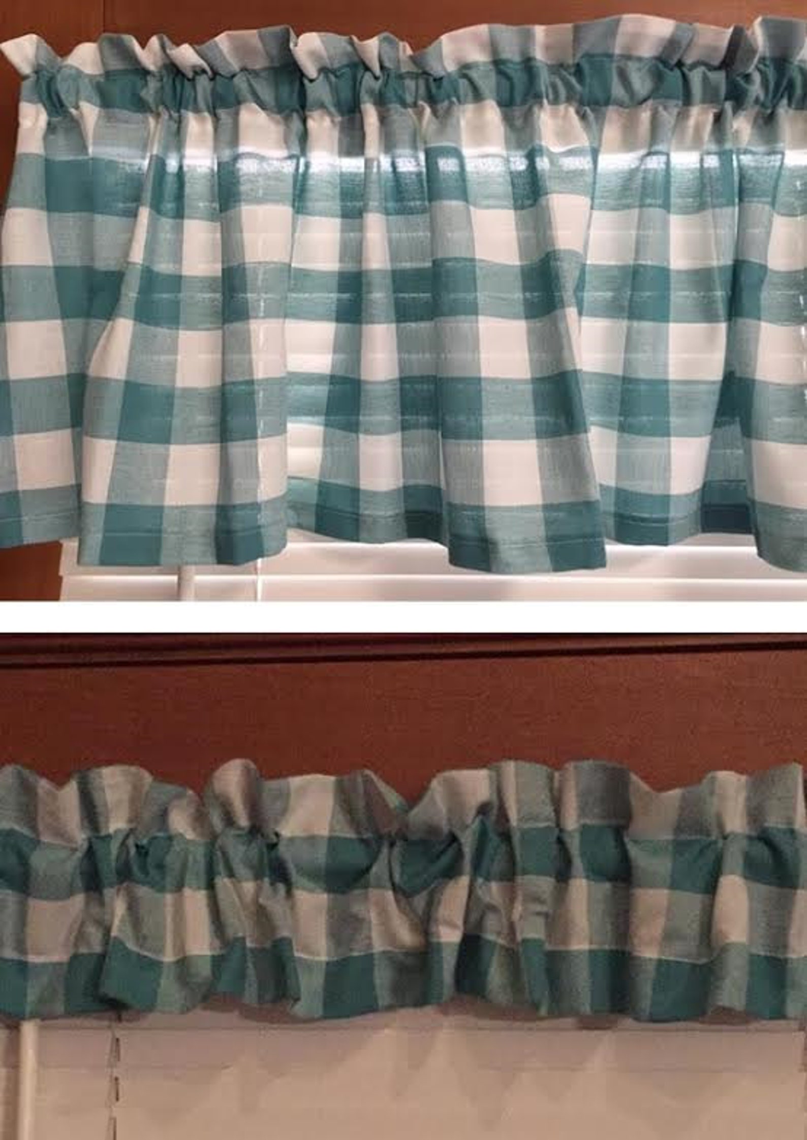 Teal and White Country Kitchen Valance or Ruffled Sleeve - Etsy