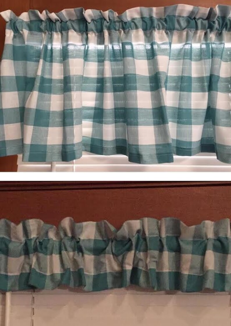 Teal and White Country Kitchen Valance or Ruffled Sleeve - Etsy