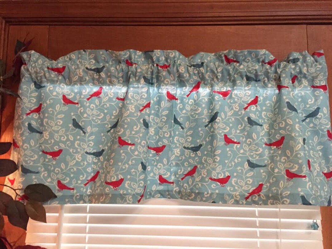 Blue & Red Birds on Vines Window Valance ~ 41 ~ 42 Inches Wide - Etsy