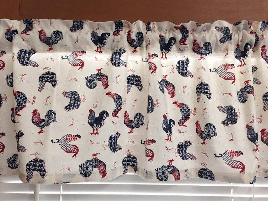 Americana Red, White & Blue Rooster Valance ~ 42" Wide - Etsy
