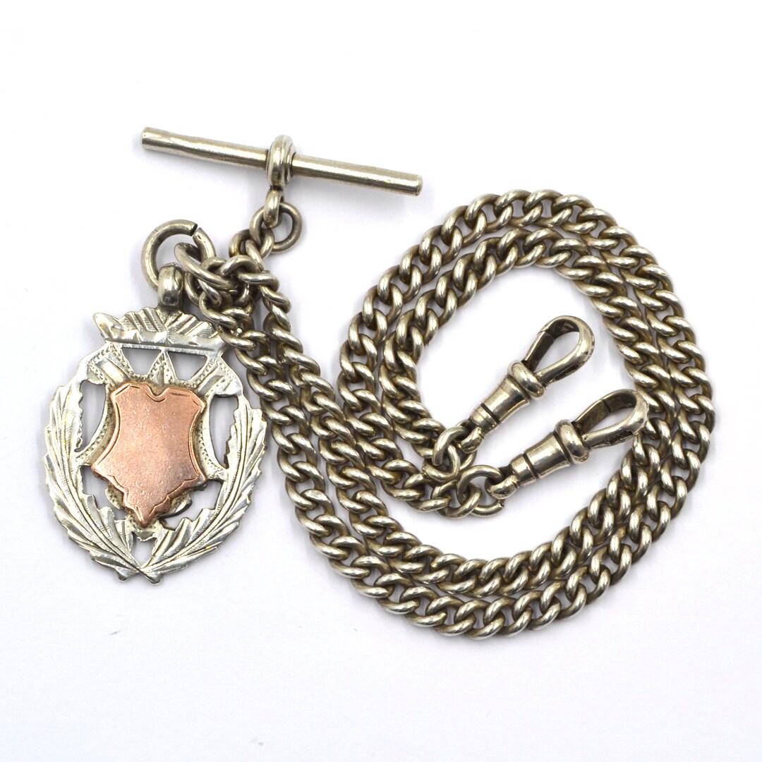 Antique Sterling Silver Double Albert T-bar Pocket Watch Chain or ...
