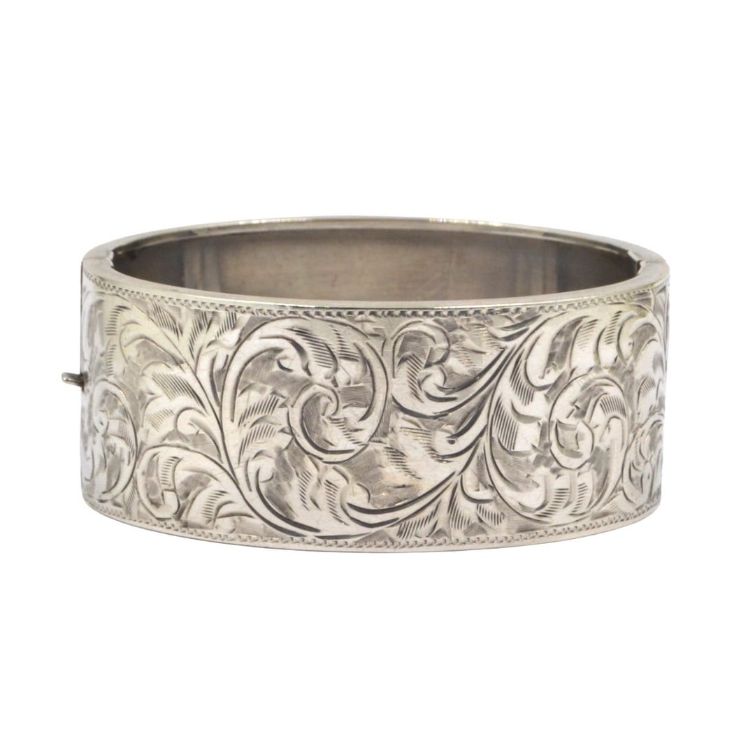 Vintage Wide Hinged Sterling Silver Bangle - Etsy