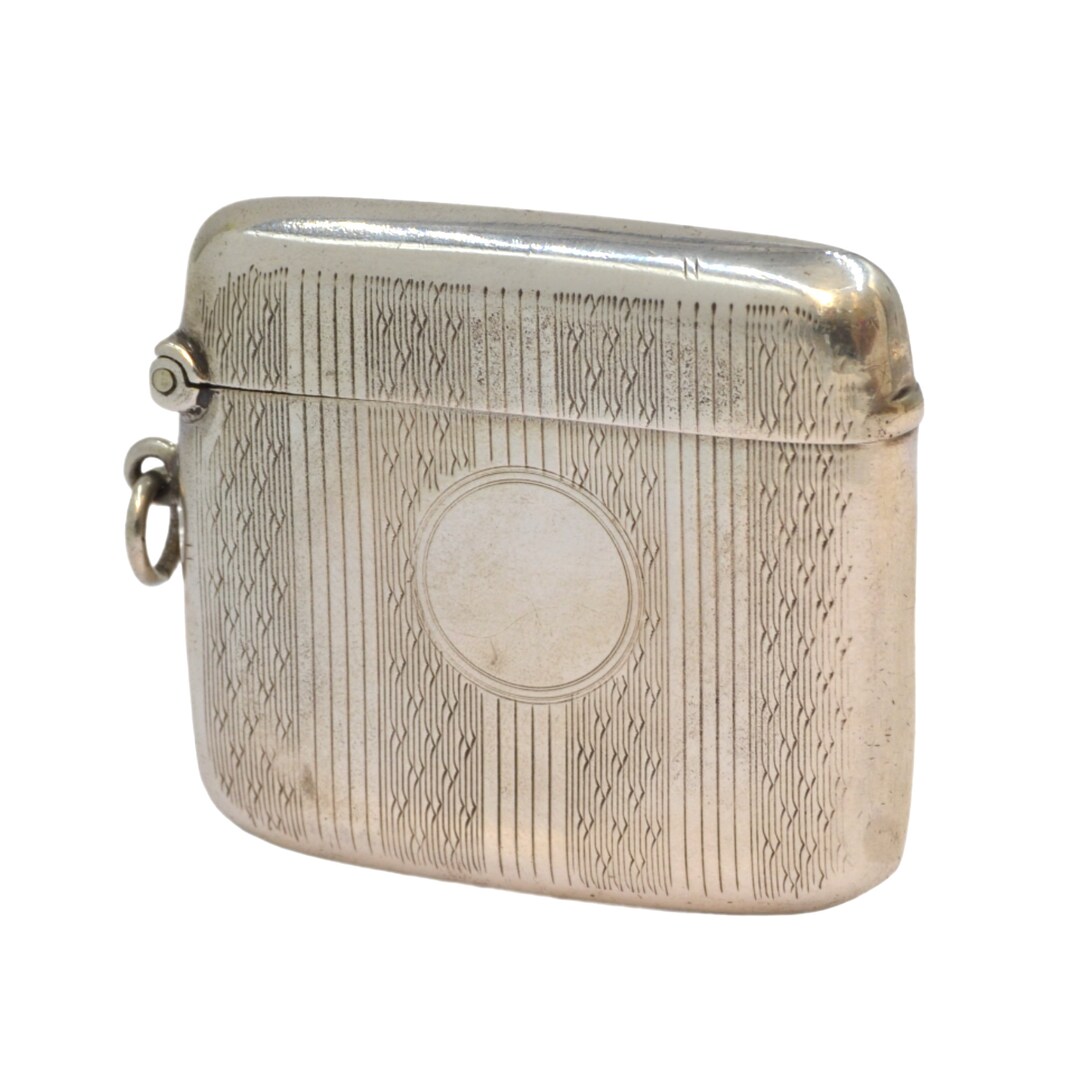 Art Deco Sterling Silver Vesta Case | Engine Turned Pocket Match Safe ...